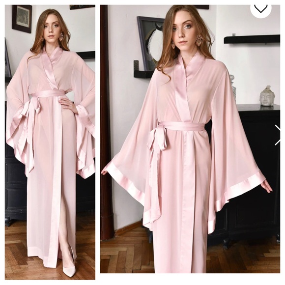 Kâfemme | Intimates & Sleepwear | Nwt Dusky Pink Long Sheer Kimono Robe ...
